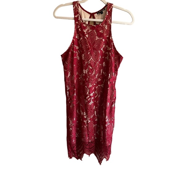 Express | Dresses | Express Lace Midi Dress Women Medium Red Cream Nude ...